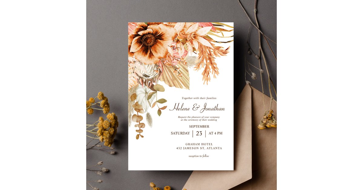 Elegant Fall Floral Terracotta Wedding Invitation | Zazzle