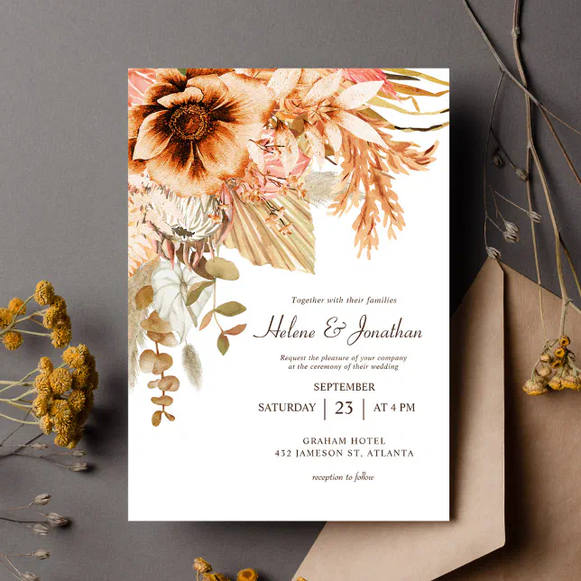 Elegant Fall Floral Terracotta Wedding Invitation | Zazzle