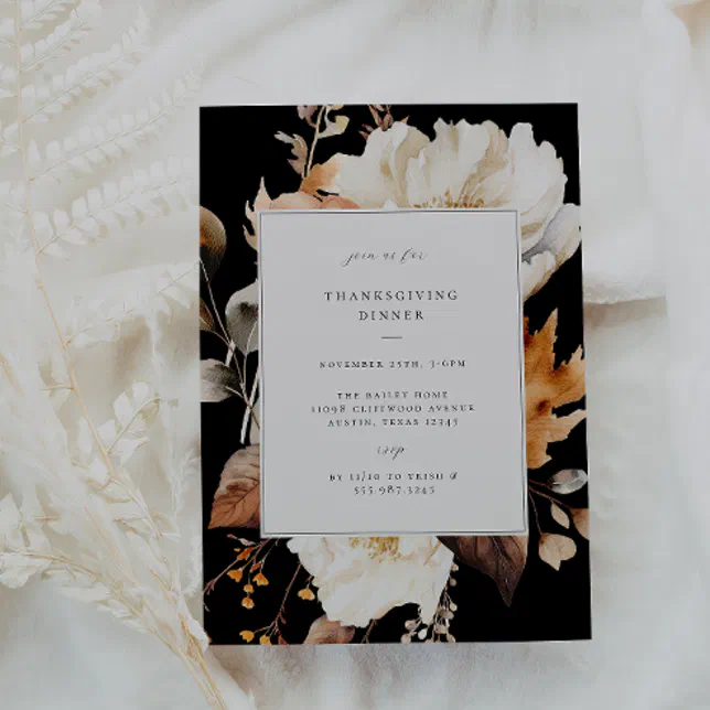 Elegant Fall Floral Thanksgiving Dinner Party Invitation | Zazzle