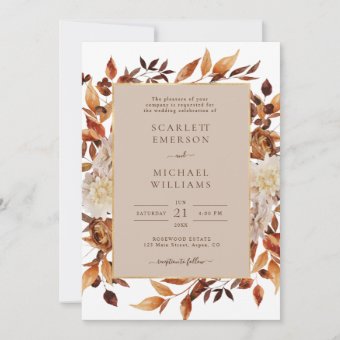 Elegant Fall Floral Wedding Invitation | Zazzle