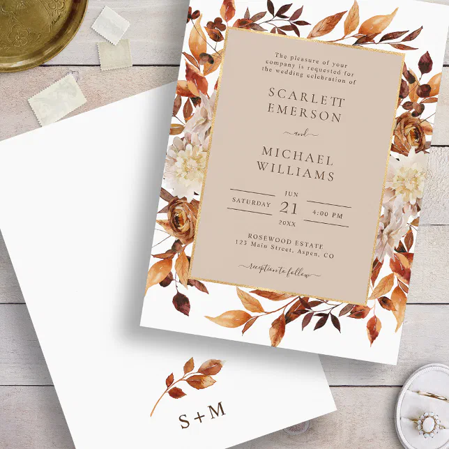 Elegant Fall Floral Wedding Invitation | Zazzle