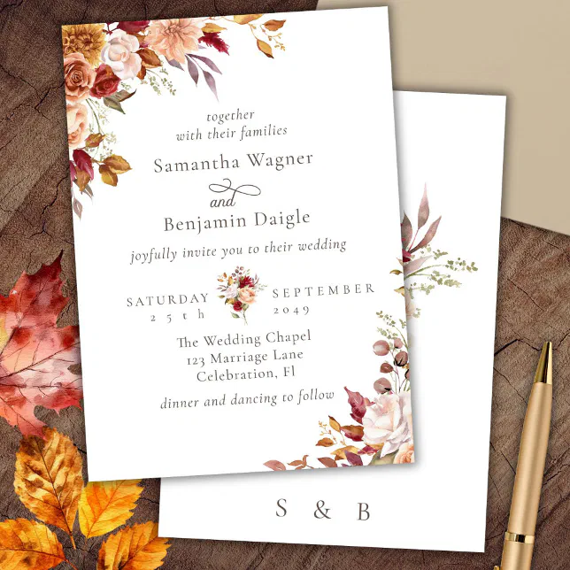 Elegant Fall Floral Wedding Invitation | Zazzle