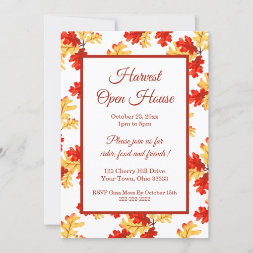 Elegant Fall Foliage Harvest Leaves Open House Invitation | Zazzle