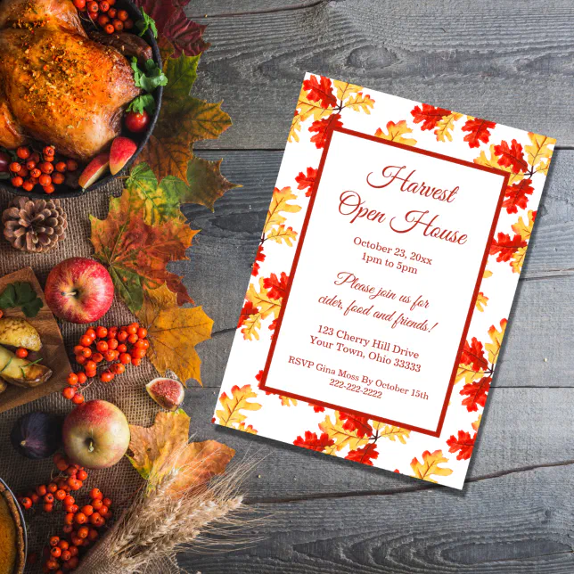 Elegant Fall Foliage Harvest Leaves Open House Invitation | Zazzle