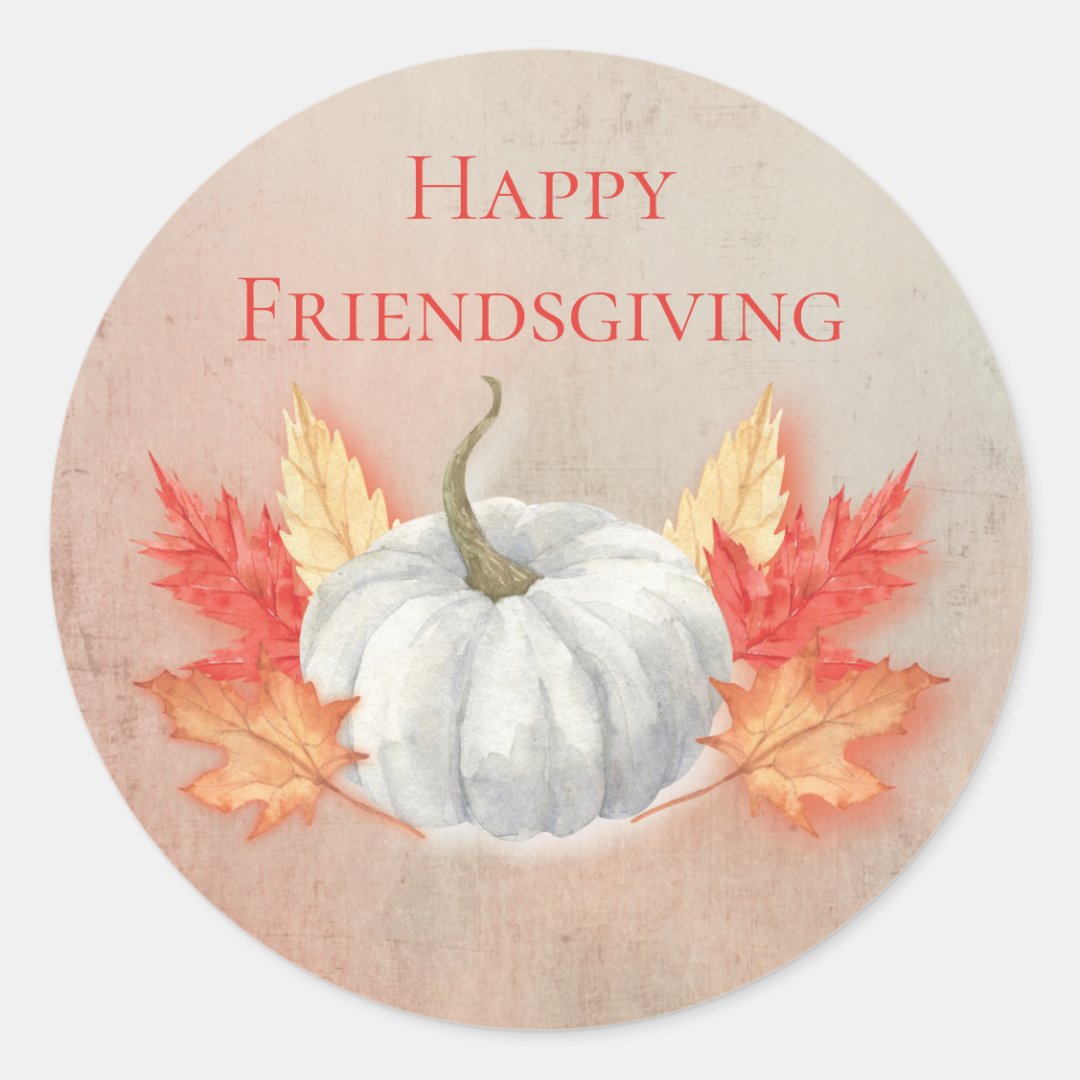 Elegant Fall Harvest Pumpkin Happy Friendsgiving Classic Round Sticker ...