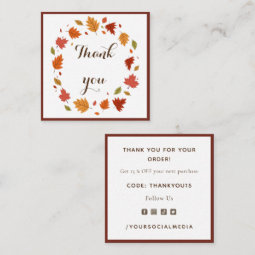 Elegant Fall Leaf Thank You Customer Appreciation Square Business Card ...