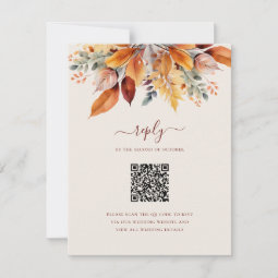 Elegant Fall Leaves Autumn QR Code Wedding RSVP Card | Zazzle