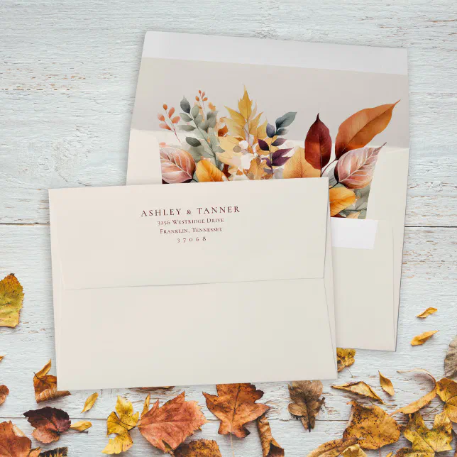 Elegant Fall Leaves Autumn Wedding Envelope | Zazzle