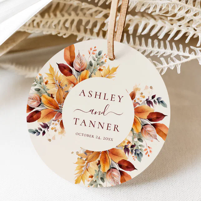 Elegant Fall Leaves Autumn Wedding Favor Tags | Zazzle