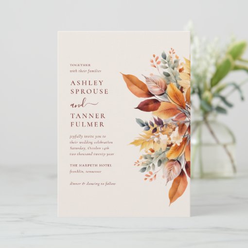 Elegant Fall Leaves Autumn Wedding Invitation | Zazzle