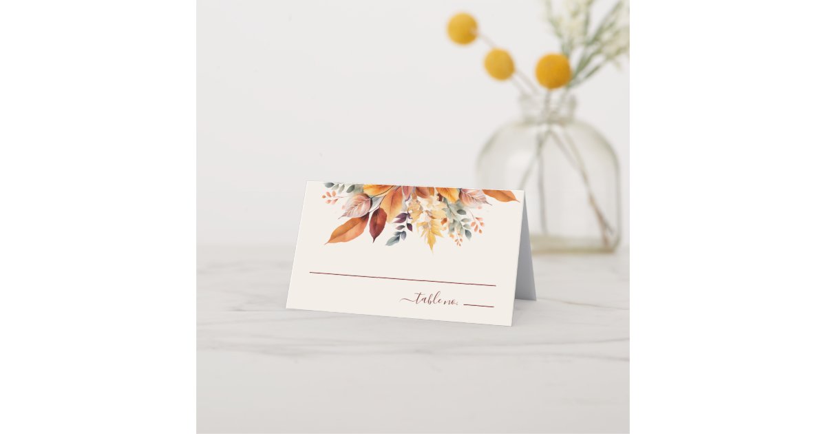 Elegant Fall Leaves Autumn Wedding Place Card | Zazzle