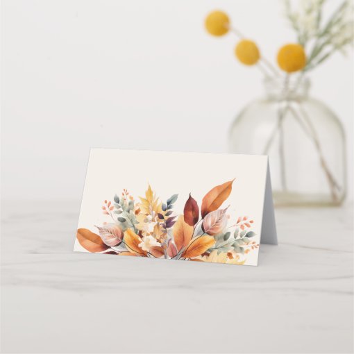 Elegant Fall Leaves Autumn Wedding Place Card | Zazzle