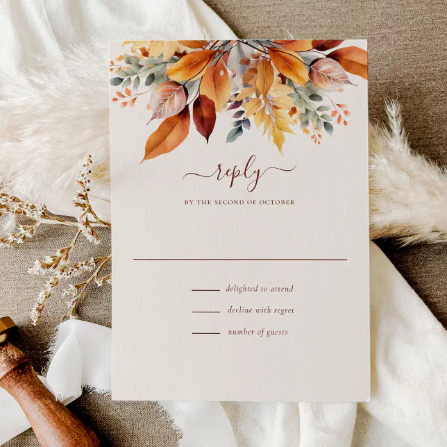Elegant Fall Leaves Autumn Wedding RSVP Card | Zazzle