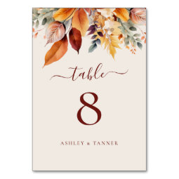 Elegant Fall Leaves Autumn Wedding Table Number | Zazzle