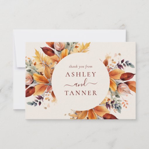 Elegant Fall Leaves Autumn Wedding Thank You Card | Zazzle
