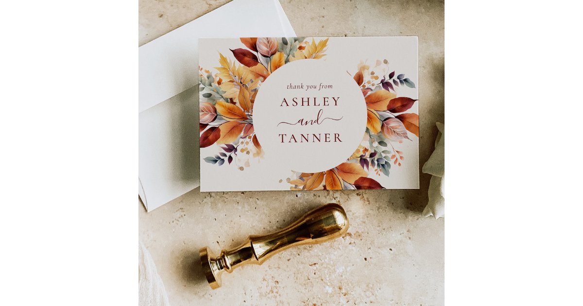 Elegant Fall Leaves Autumn Wedding Thank You Card | Zazzle