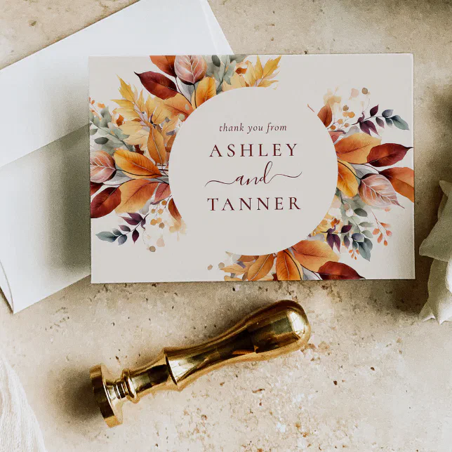 Elegant Fall Leaves Autumn Wedding Thank You Card | Zazzle