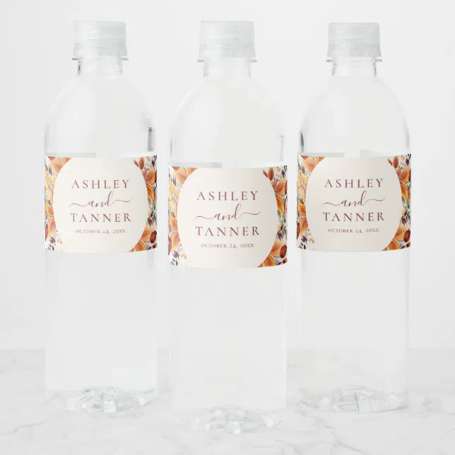 Elegant Fall Leaves Autumn Wedding Water Bottle Label | Zazzle