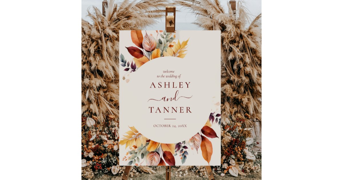 Elegant Fall Leaves Autumn Wedding Welcome Sign | Zazzle