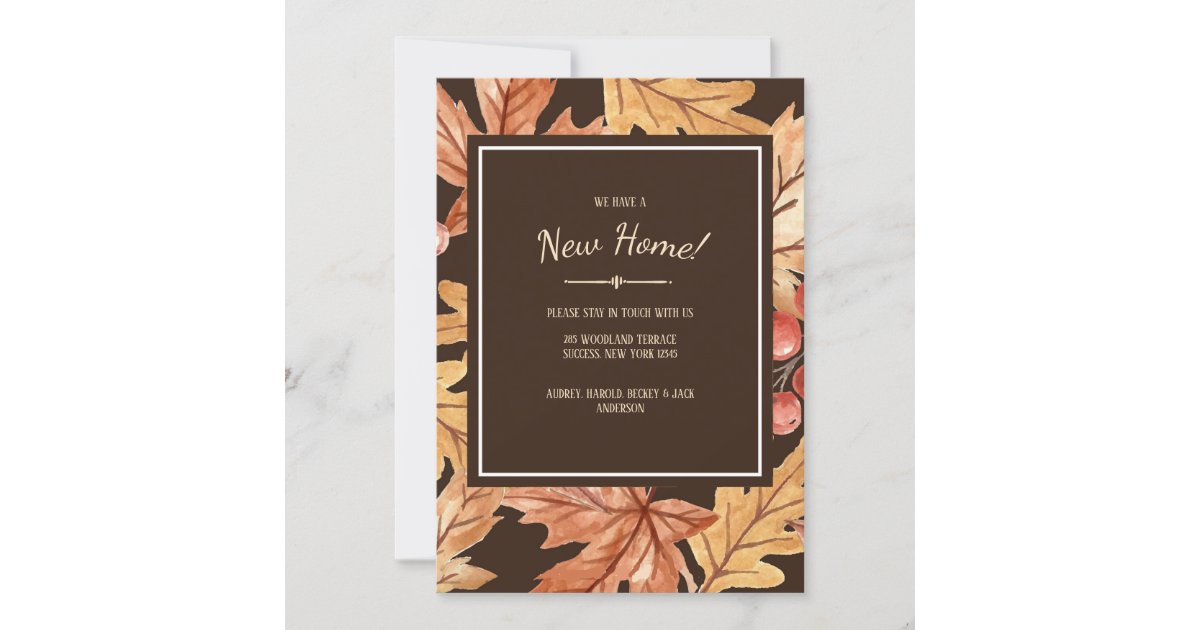 Elegant Fall Leaves New Home Announcement | Zazzle