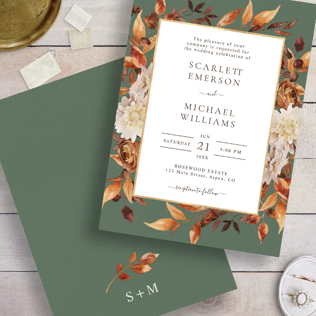Elegant Fall Leaves Wedding Invitation | Zazzle