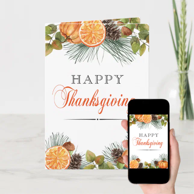 Elegant Fall Pumpkin Happy Thanksgiving Holiday Card | Zazzle