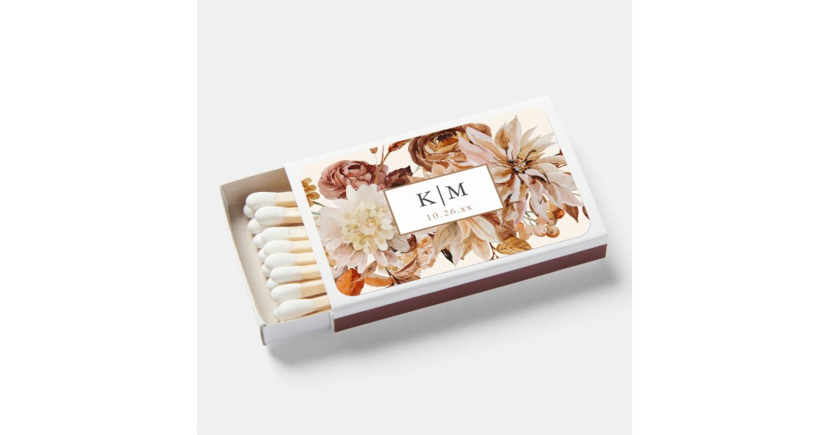 Elegant Fall Watercolor Floral Wedding Matchboxes | Zazzle