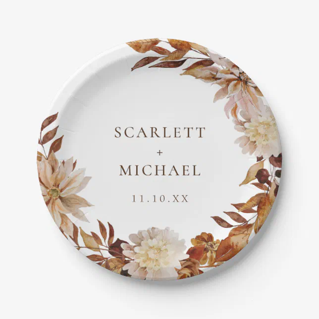 Elegant Fall Wedding Paper Plates | Zazzle