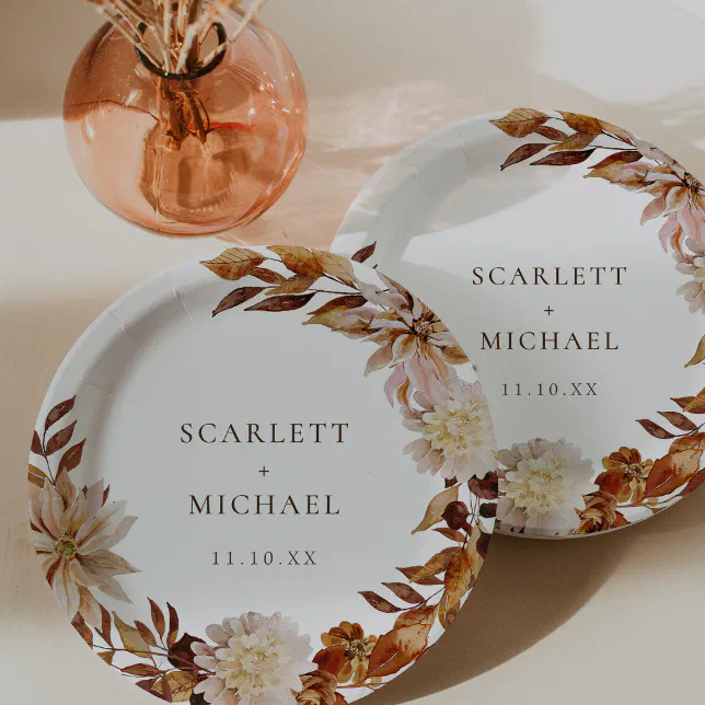 Elegant Fall Wedding Paper Plates | Zazzle