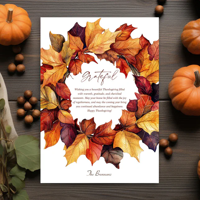 Elegant Fall Wreath Rustic Thanksgiving Holiday Card | Zazzle