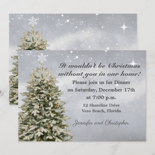 Elegant Falling Snow Christmas Dinner Invitation | Zazzle