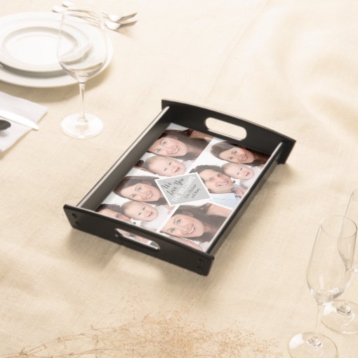 Elegant Family Four Photos Name Script Serving Tray | Zazzle