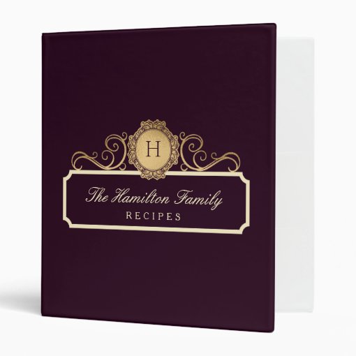 Elegant Family Home Gold Burgundy Plum Recipe 3 Ring Binder | Zazzle