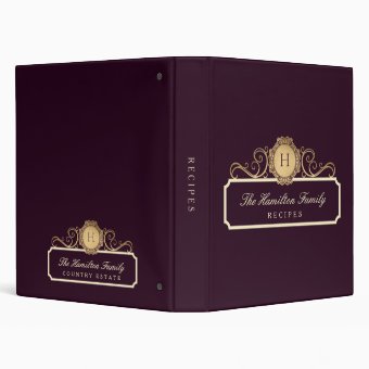 Elegant Family Home Gold Burgundy Plum Recipe 3 Ring Binder | Zazzle