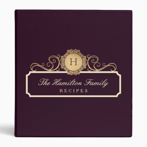 Elegant Family Home Gold Burgundy Plum Recipe 3 Ring Binder | Zazzle