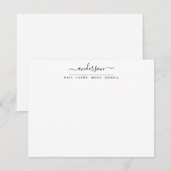Elegant Family Last Name Black Script Calligraphy Note Card | Zazzle