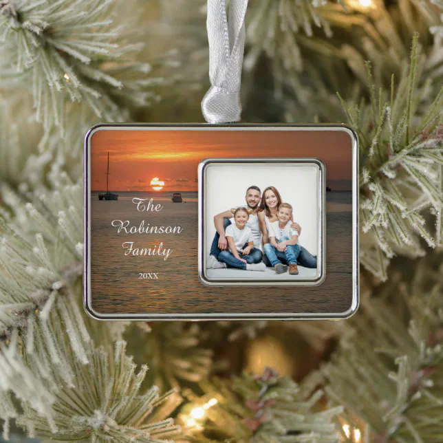 Elegant Family Mom Dad Photo Personalize Christmas Ornament | Zazzle
