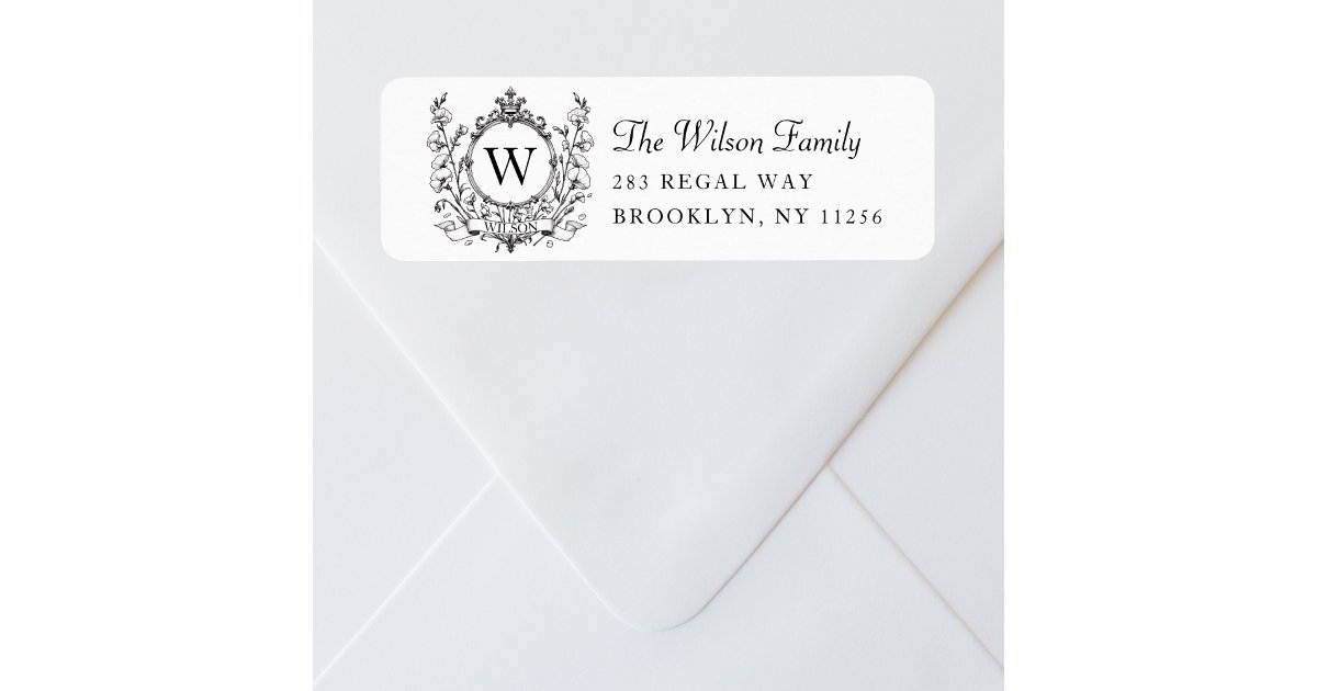 Elegant Family Monogram Crest Fancy Return Address Label | Zazzle