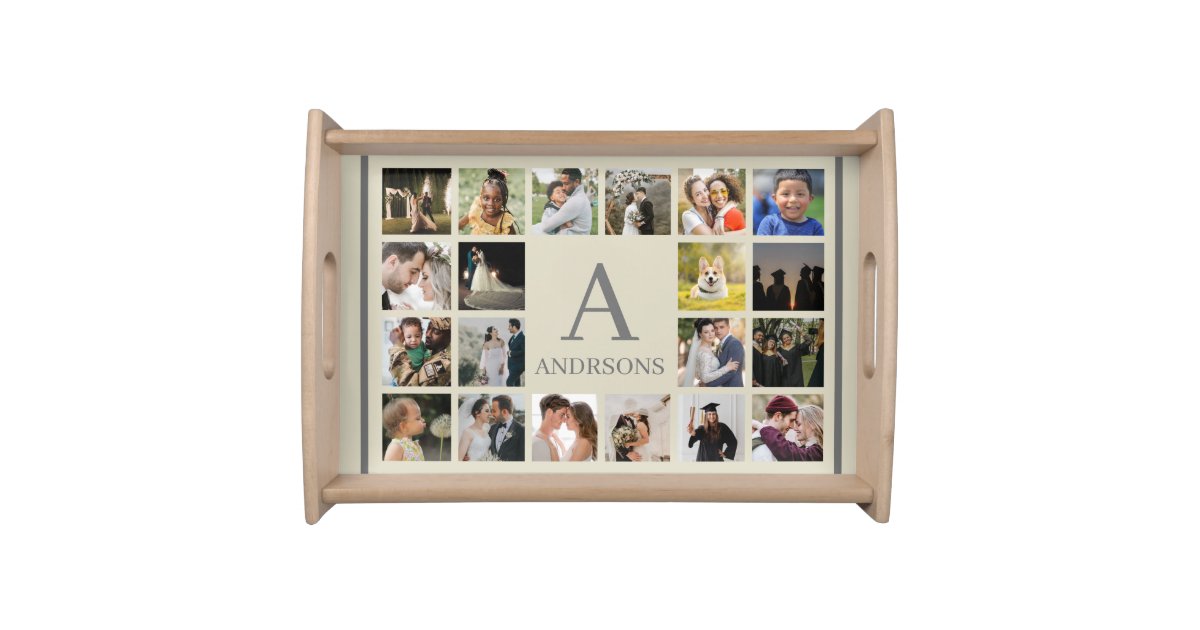 Elegant Family Monogram Custom Photo Collage Serving Tray | Zazzle
