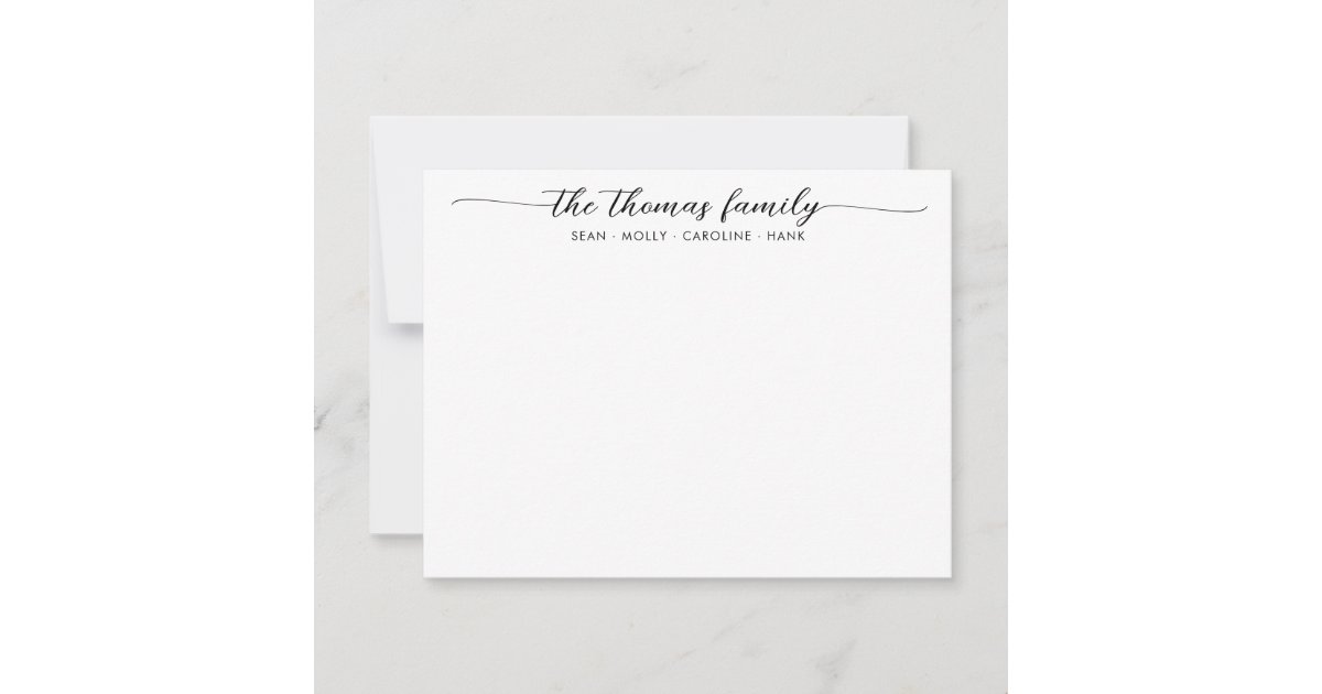 Elegant Family Name Black Script Font Calligraphy Note Card | Zazzle