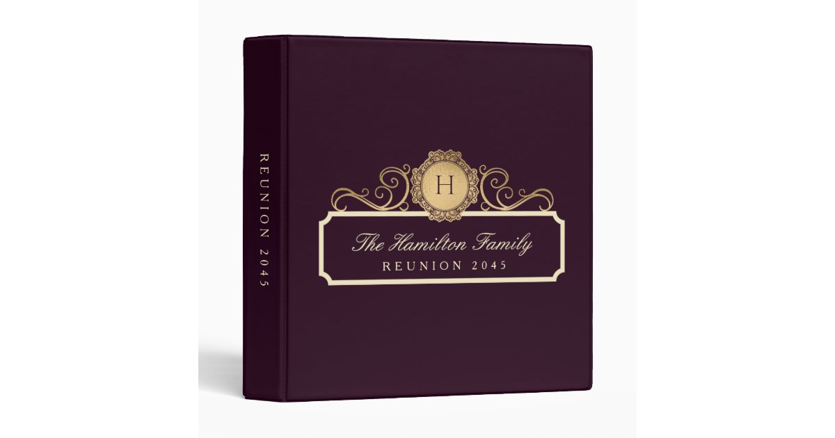 Elegant Family Reunion Gold Burgundy Plum Wine 3 Ring Binder | Zazzle