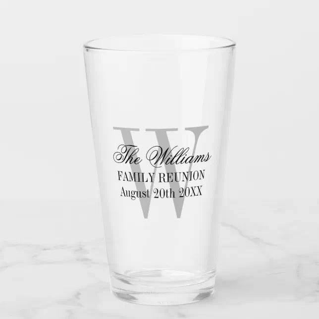 Elegant family reunion party custom monogram glass | Zazzle