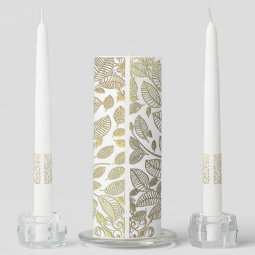 Elegant Family Tree Gold Leaf Pattern on White Unity Candle Set | Zazzle