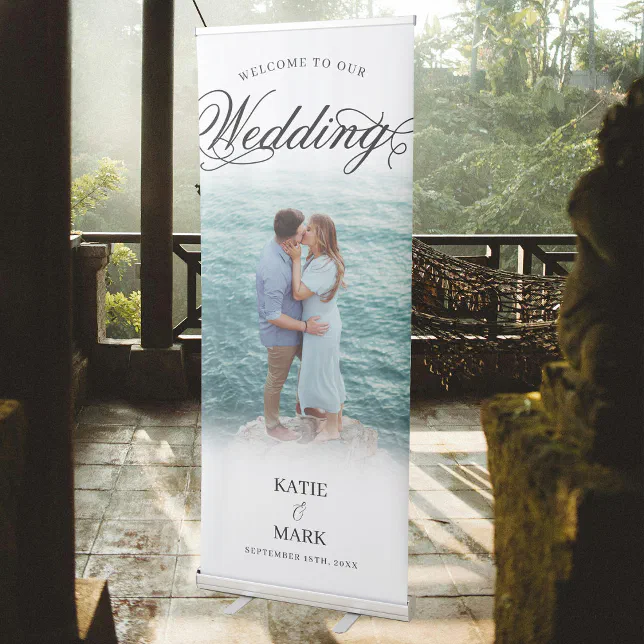 Elegant Fancy Calligraphy Wedding Photo Welcome Retractable Banner | Zazzle