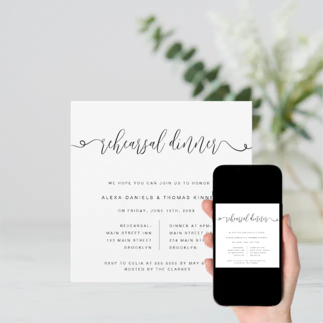 Elegant fancy script rehearsal dinner invitation | Zazzle