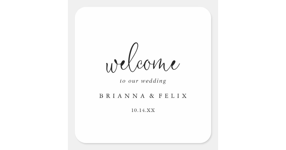 Elegant Fancy Script Wedding Welcome Square Sticker | Zazzle