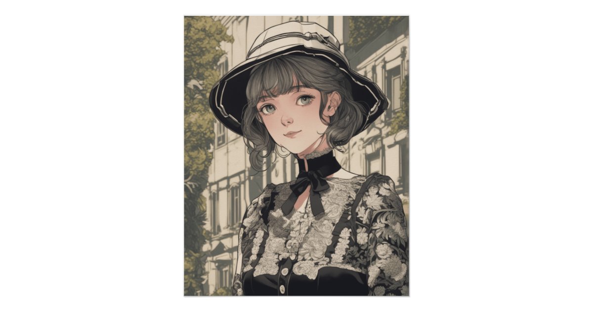Elegant Fantasy Apparel - Stylish Anime LBD AI Poster | Zazzle