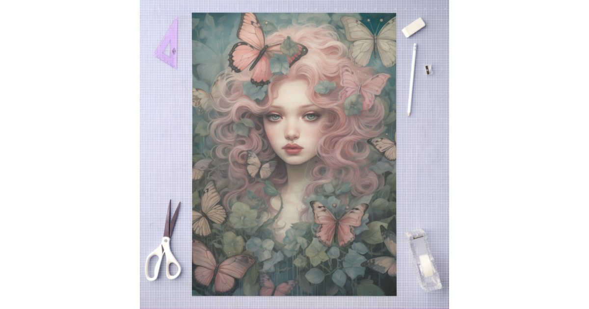 Elegant Fantasy Girl Colorful Floral & Butterflies Tissue Paper | Zazzle