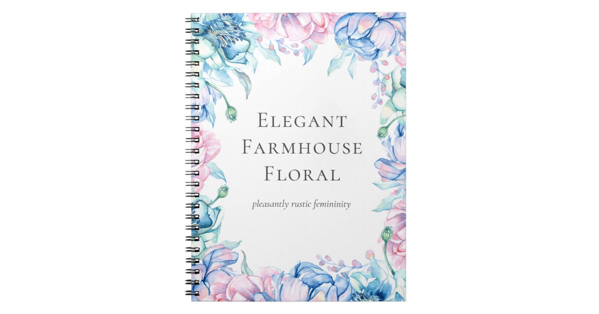 Elegant Farmhouse Watercolor Floral Peony Flowers Notebook | Zazzle