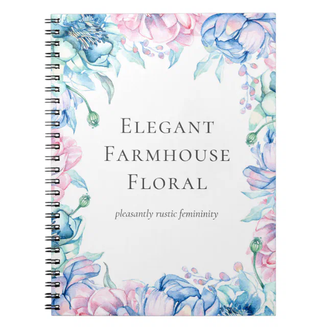 Elegant Farmhouse Watercolor Floral Peony Flowers Notebook | Zazzle